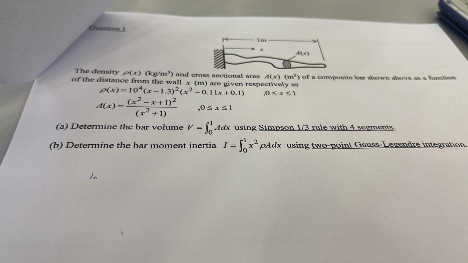 [Solved]: The density ( rho(x) left( mathrm{kg} / mathr