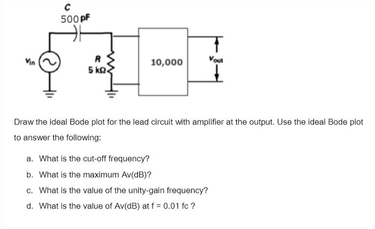 Solved Draw the ideal Bode plot for the lead circuit with | Chegg.com