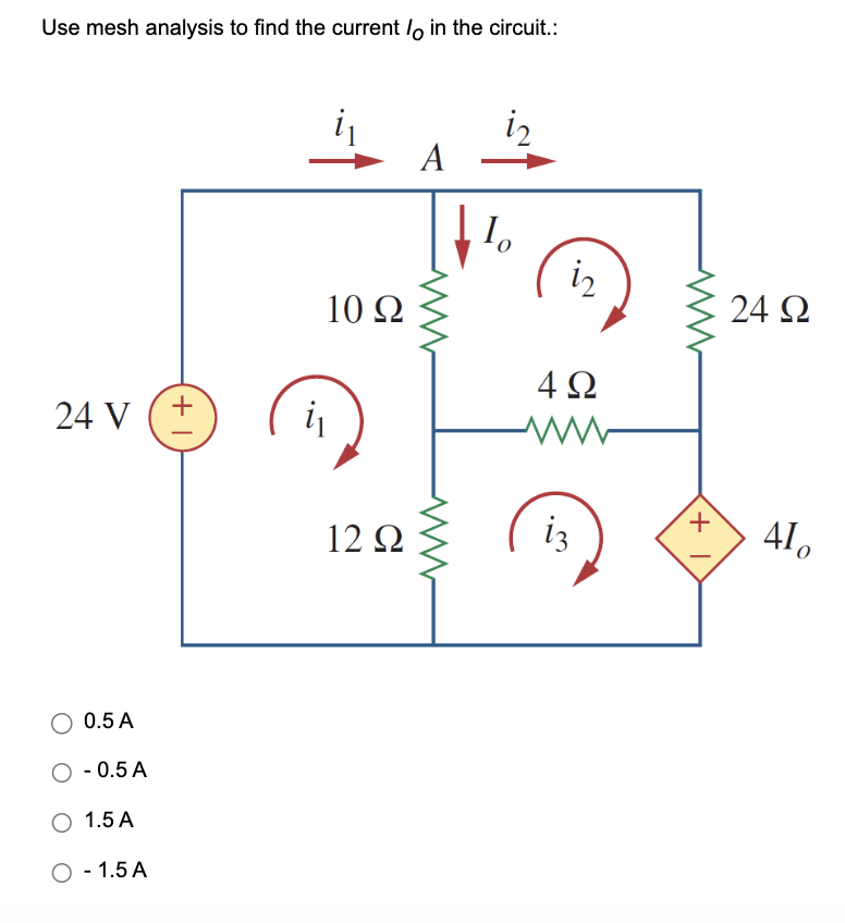 Solved Use mesh analysis to find the current IO in the | Chegg.com