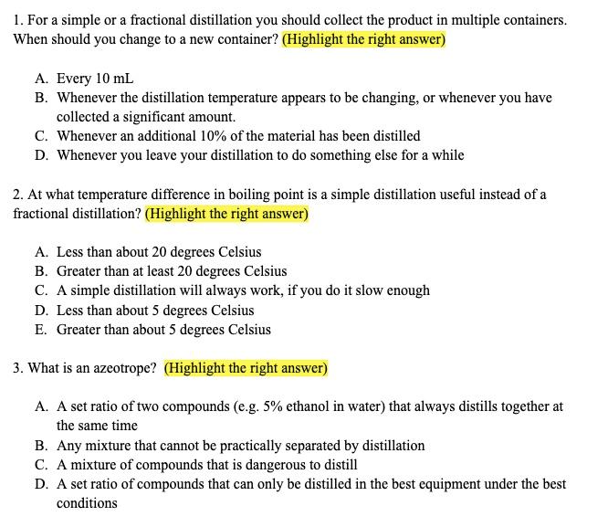 Solved 1. For a simple or a fractional distillation you | Chegg.com