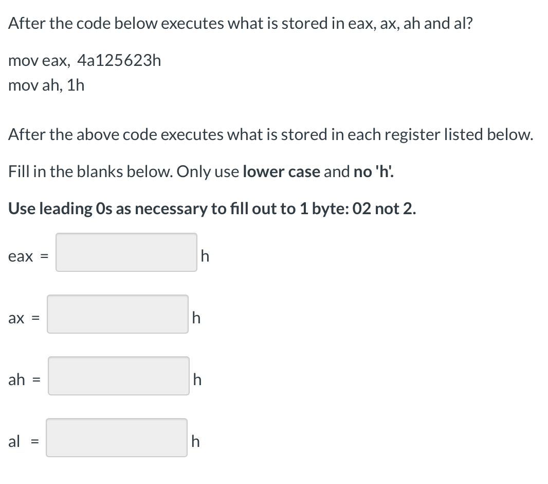 Solved After the code below executes what is stored in eax, | Chegg.com