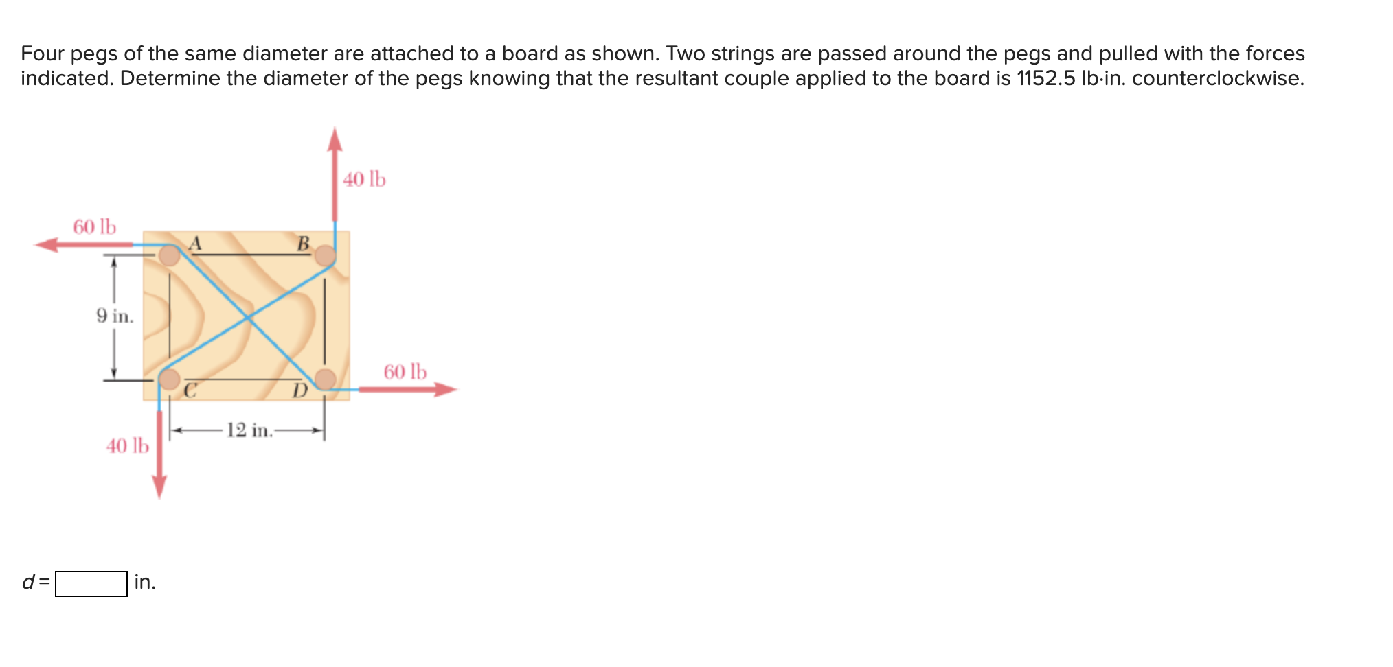 Solved Four pegs of the same diameter are attached to a | Chegg.com