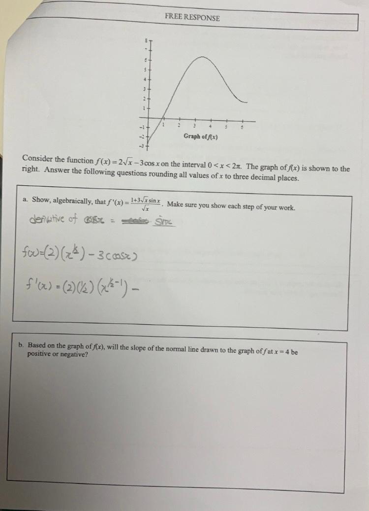 Solved Consider the function f(x)=2x−3cosx on the interval 0 | Chegg.com