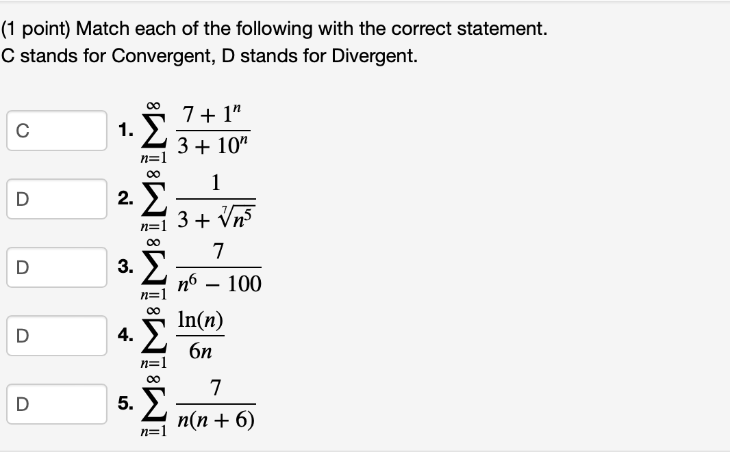 Solved (1 ﻿point) ﻿Match each of the following with the | Chegg.com