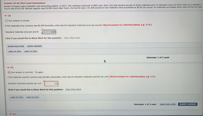 Solved Problem 23-4A (Part Level Submission) Kansas Company | Chegg.com