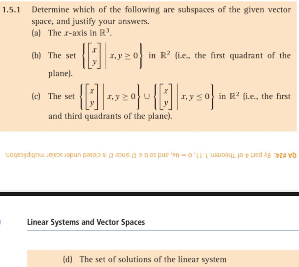 Solved 1.5.1 Determine which of the following are subspaces | Chegg.com