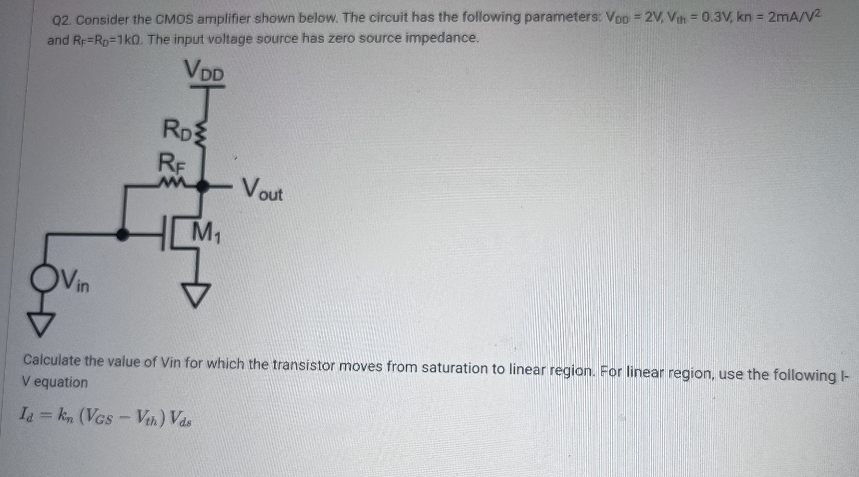 Solved Q2. Consider the CMOS ampliffer shown below. The | Chegg.com