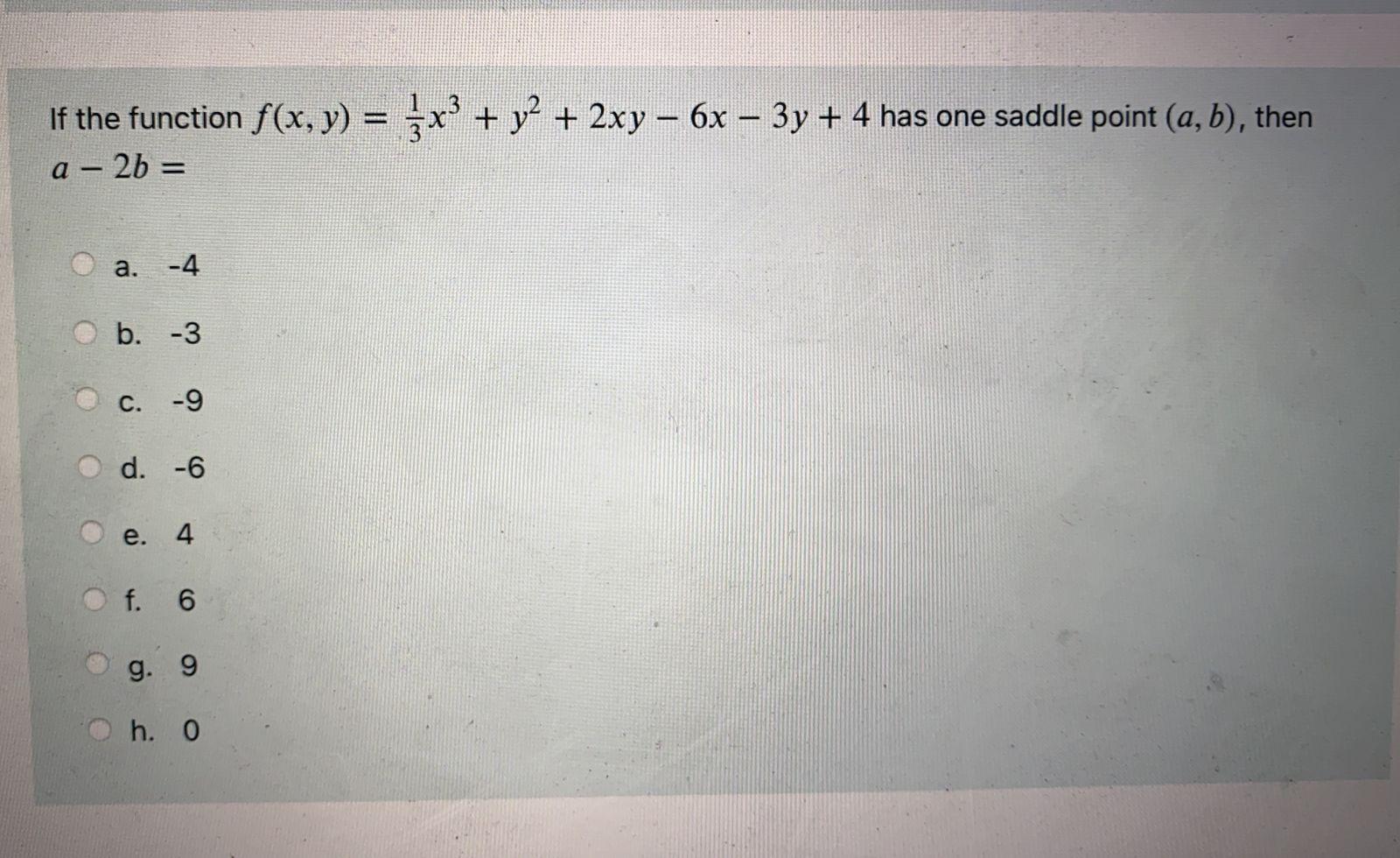 Solved If the function f(x, y) = x2 + y2 + 2xy – 6x – 3y + 4 | Chegg.com