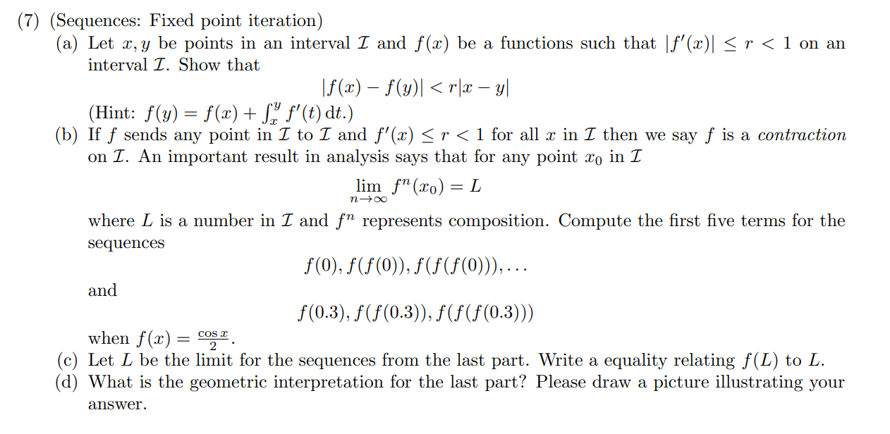 Solved (7) (Sequences: Fixed point iteration) (a) Let x, y | Chegg.com