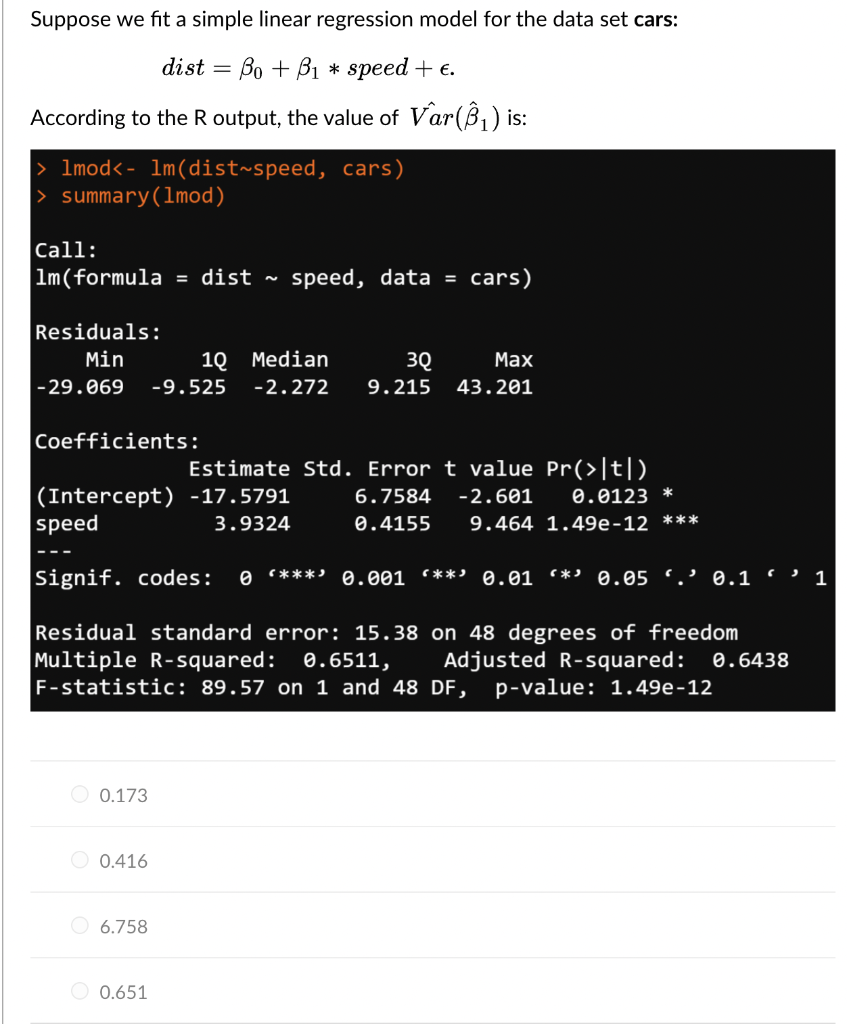 Solved Suppose we fit a simple linear regression model for | Chegg.com