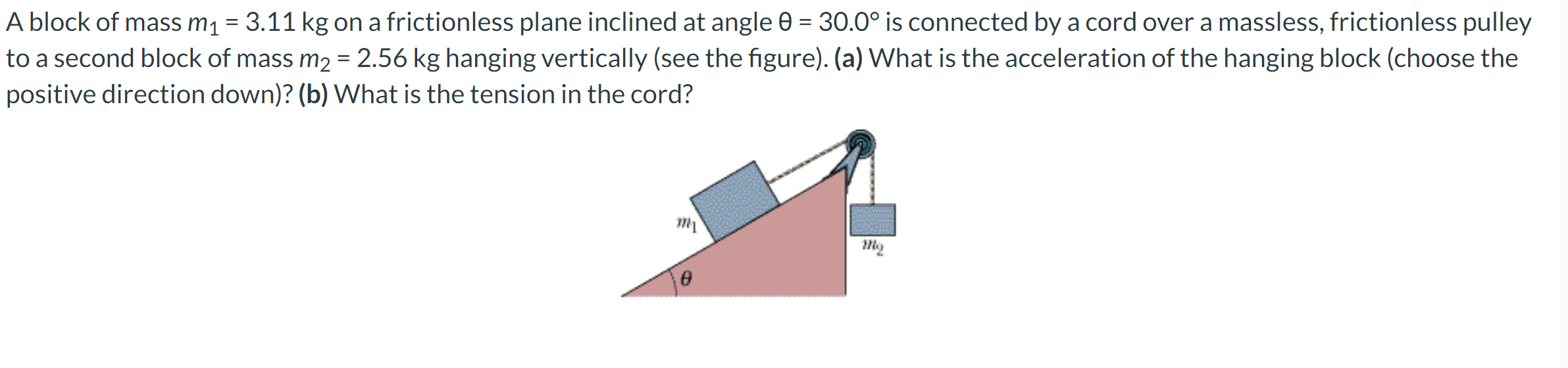 Solved A block of mass m1=3.11 kg on a frictionless plane | Chegg.com