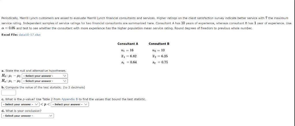Solved Excel File: data10-17.x|sx a. State the null and | Chegg.com