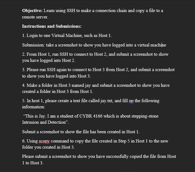 Objective: Learn using SSH to make a connection chain | Chegg.com