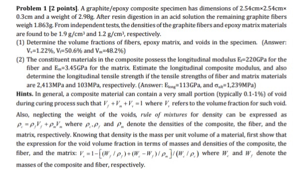 Solved Problem 1 [2 points]. A graphite/epoxy composite | Chegg.com