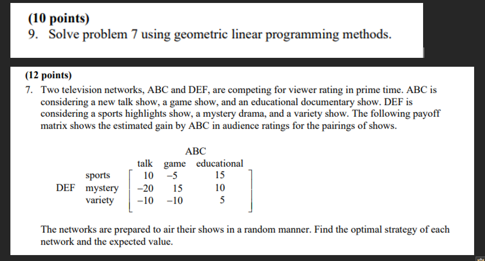 Solved (10 points) 9. Solve problem 7 using geometric linear | Chegg.com