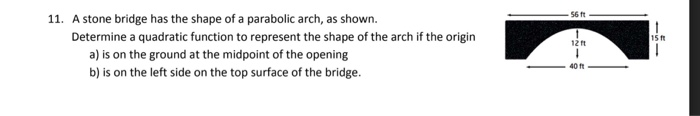 Solved 56 ft 11. A stone bridge has the shape of a parabolic | Chegg.com