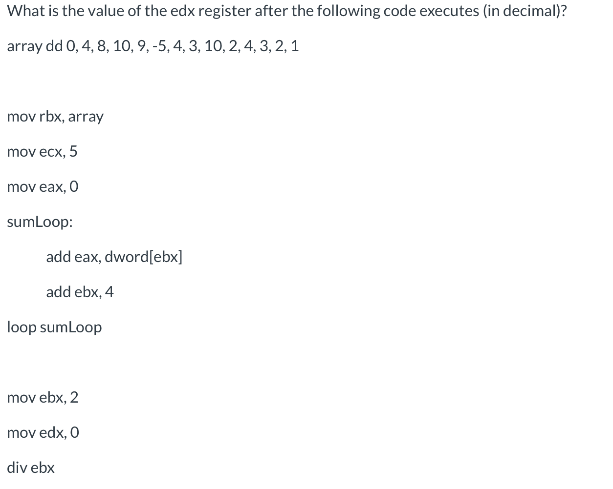 What Is The Value Of The Edx Register After The Following Code Executes 