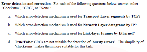 Solved Error-detection and correction. For each of the | Chegg.com