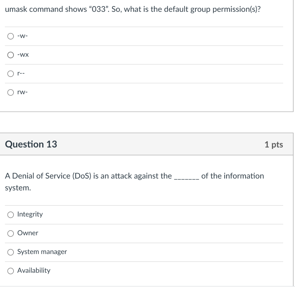Solved umask command shows “033”. So, what is the default | Chegg.com