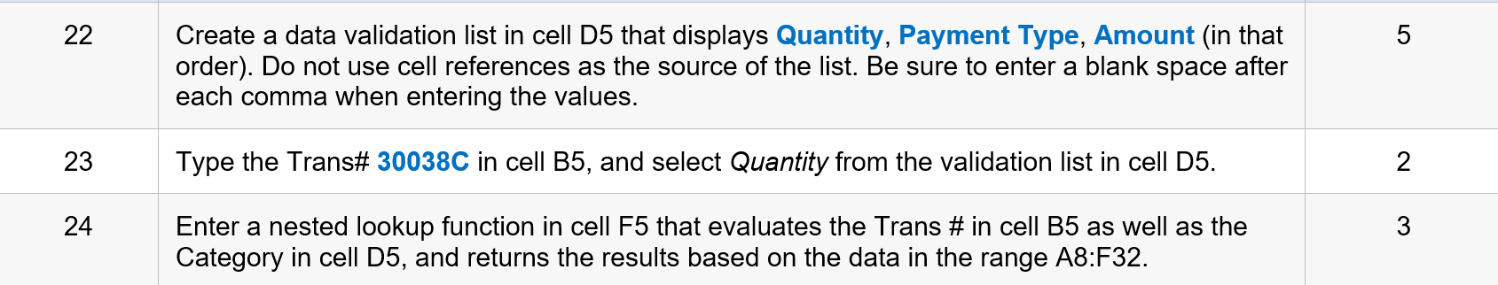 Solved 22 Create a data validation list in cell D5 that | Chegg.com