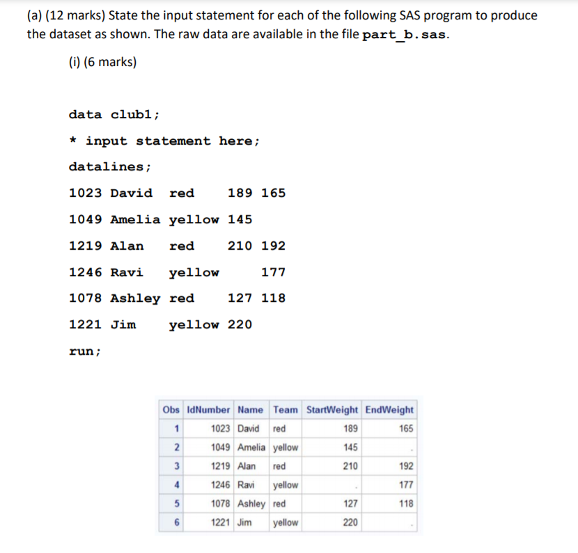 Solved (a) (12 marks) State the input statement for each of | Chegg.com