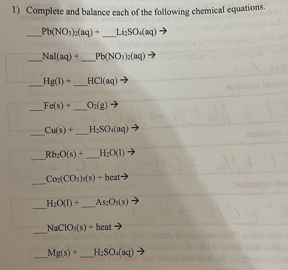 Solved 1) Complete and balance each of the following | Chegg.com