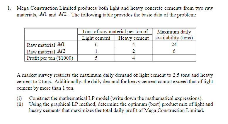 Solved 1. Mega Construction Limited produces both light and | Chegg.com