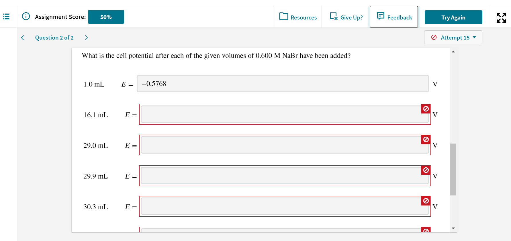 Assignment Score: 50% Resources Ex Give Up? Feedback | Chegg.com