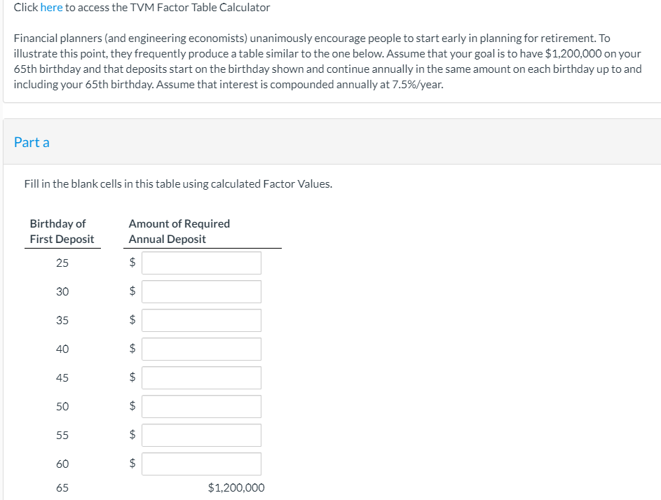 Solved Click here to access the TVM Factor Table Calculator | Chegg.com