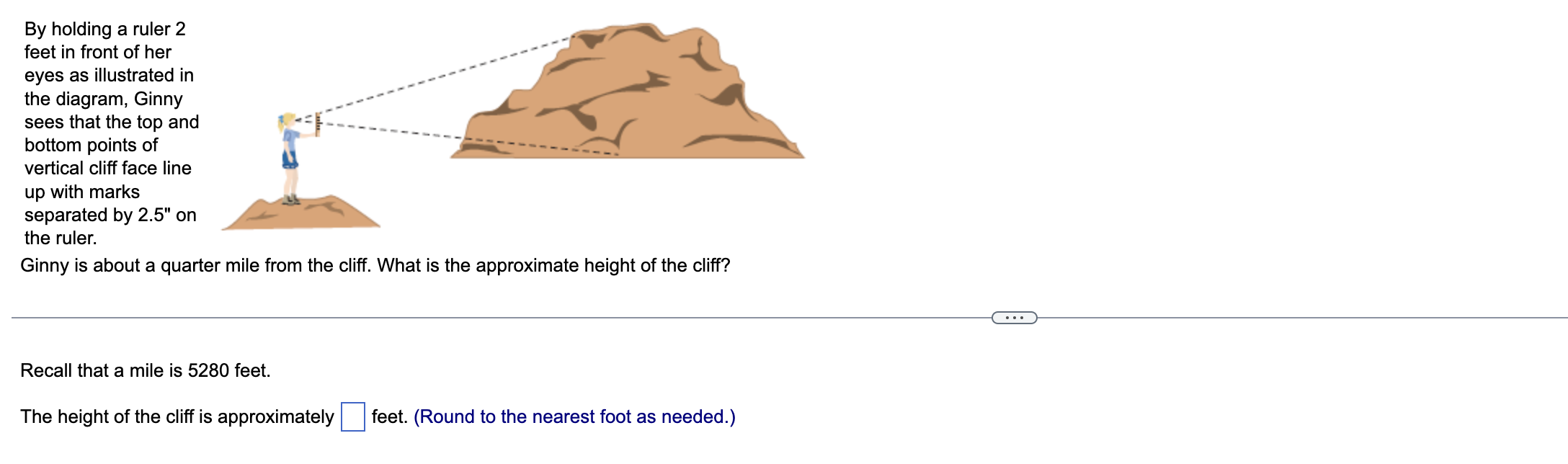 Solved By holding a ruler 2 feet in front of her eyes as | Chegg.com