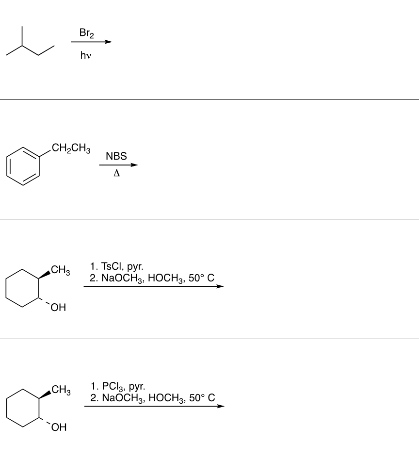 Solved Br2 w hv CH2CH3 NBS A CH3 1. TsCl, pyr. 2. NaOCH3, | Chegg.com