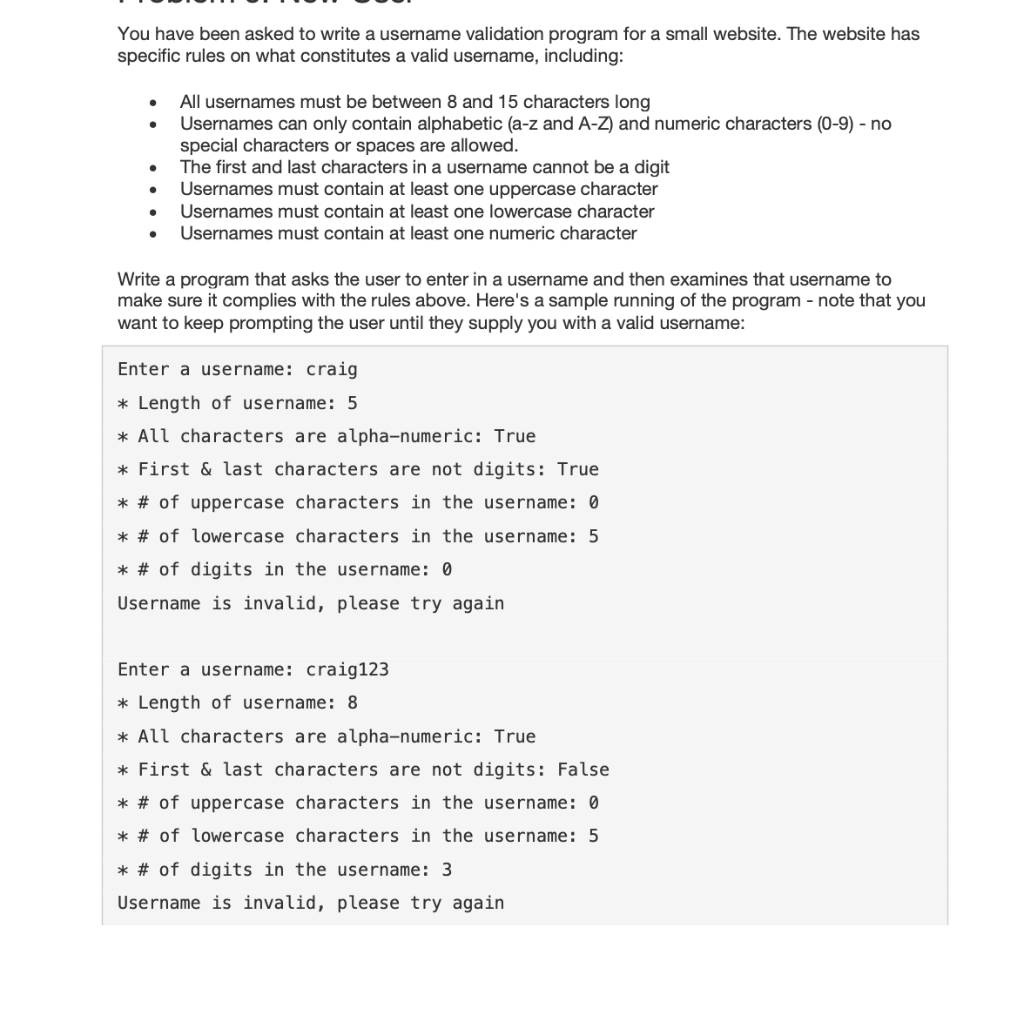 Solved You have been asked to write a username validation | Chegg.com