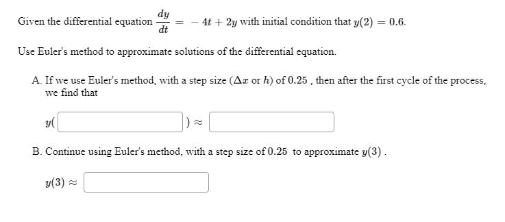Solved Given the differential equation dydt=-4t+2y ﻿with | Chegg.com