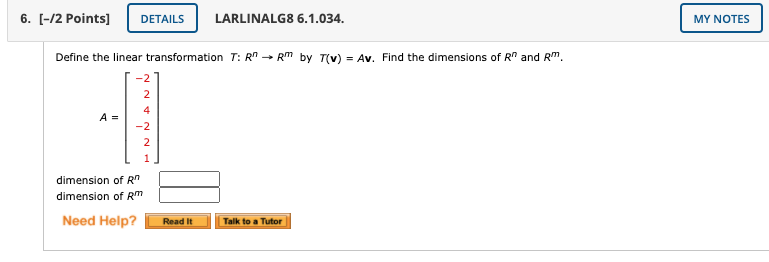 Solved 6. [-12 Points) DETAILS LARLINALG8 6.1.034. MY NOTES | Chegg.com