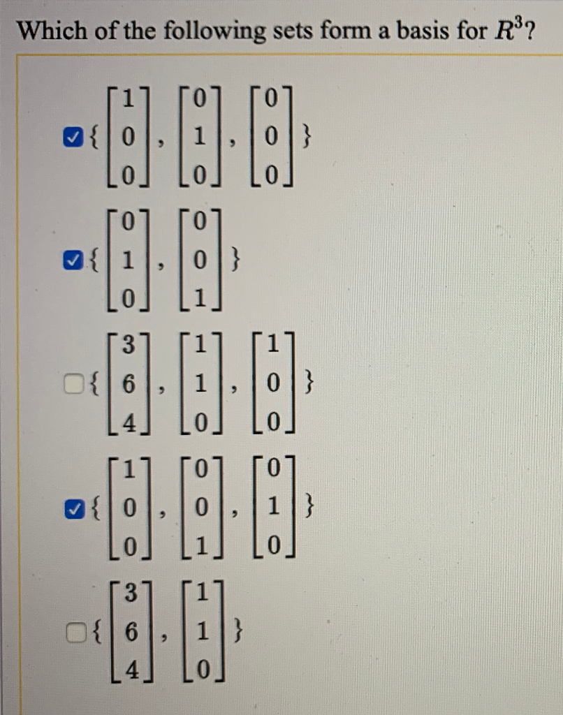 Solved Which of the following sets form a basis for Rº? { 0 | Chegg.com