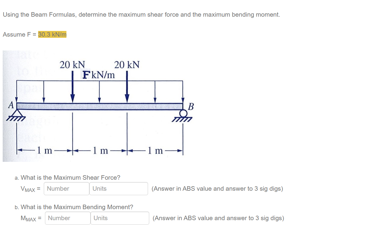 Solved Using the Beam Formulas, determine the maximum shear | Chegg.com