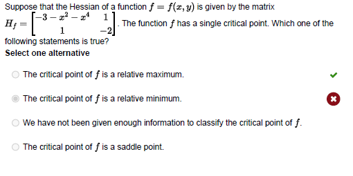 Solved Suppose that the Hessian of a function f=f(x,y) is | Chegg.com
