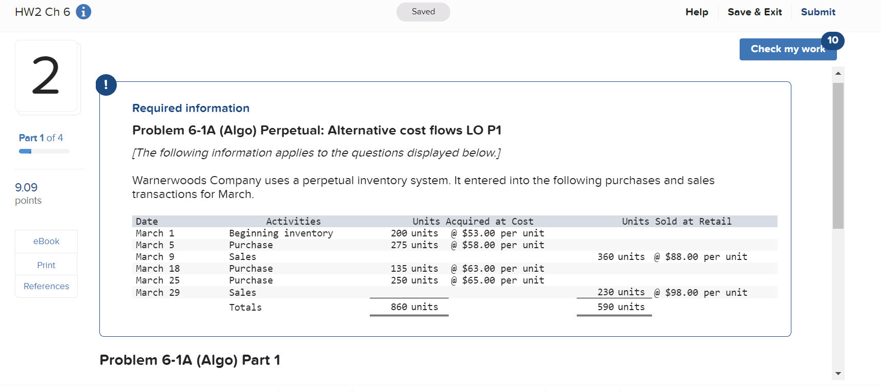Solved Problem 6-1A (Algo) Perpetual: Alternative cost flows | Chegg.com