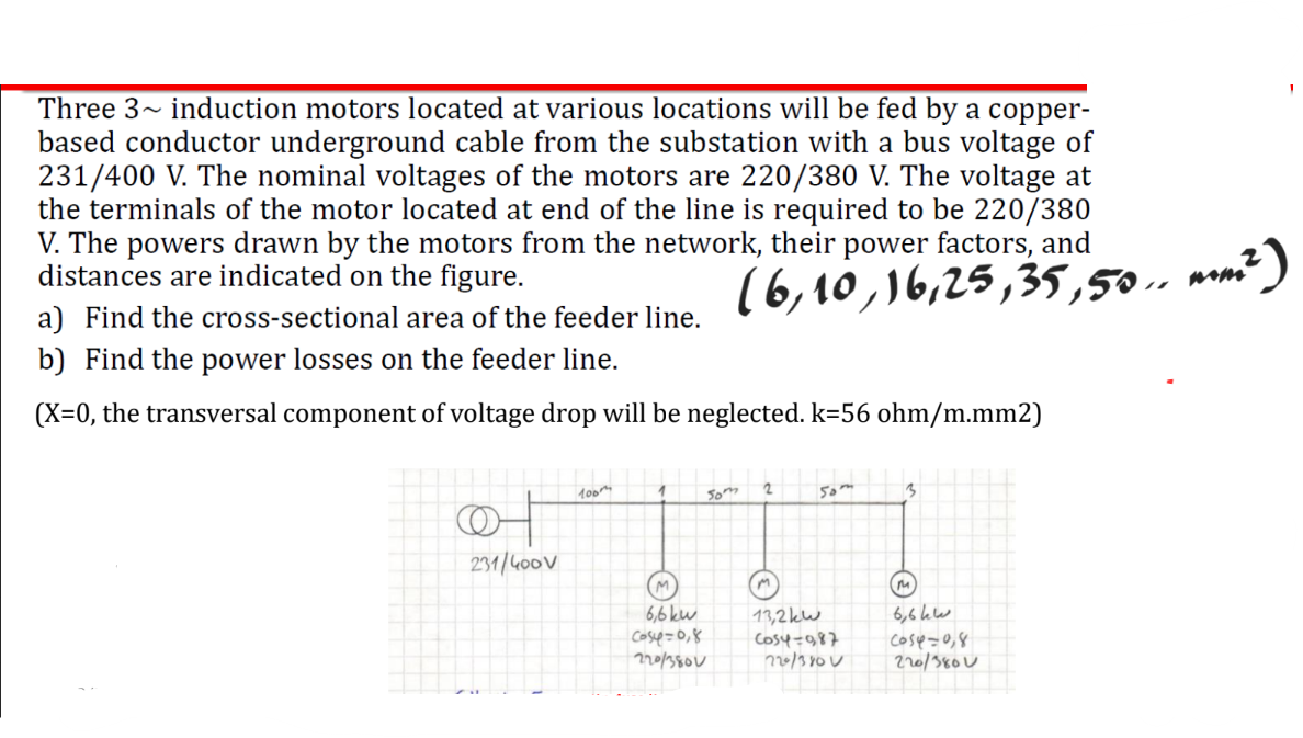 Solved Three 3 induction motors located at various locations | Chegg.com