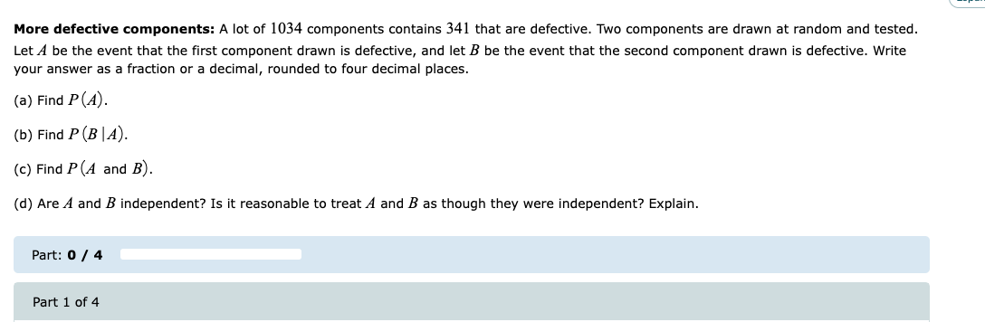 Solved More defective components: A lot of 1034 components | Chegg.com