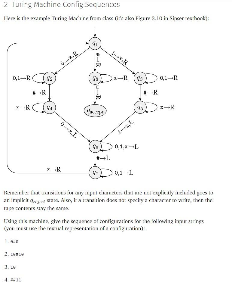 Solved 2 Turing Machine Config Sequences Here is the example | Chegg.com