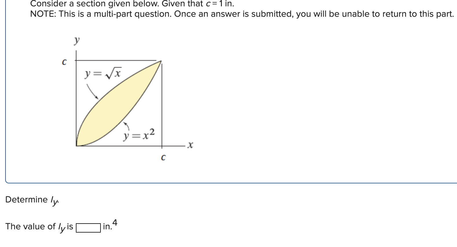 Solved Consider a section given below. Given that c= 1 in. | Chegg.com