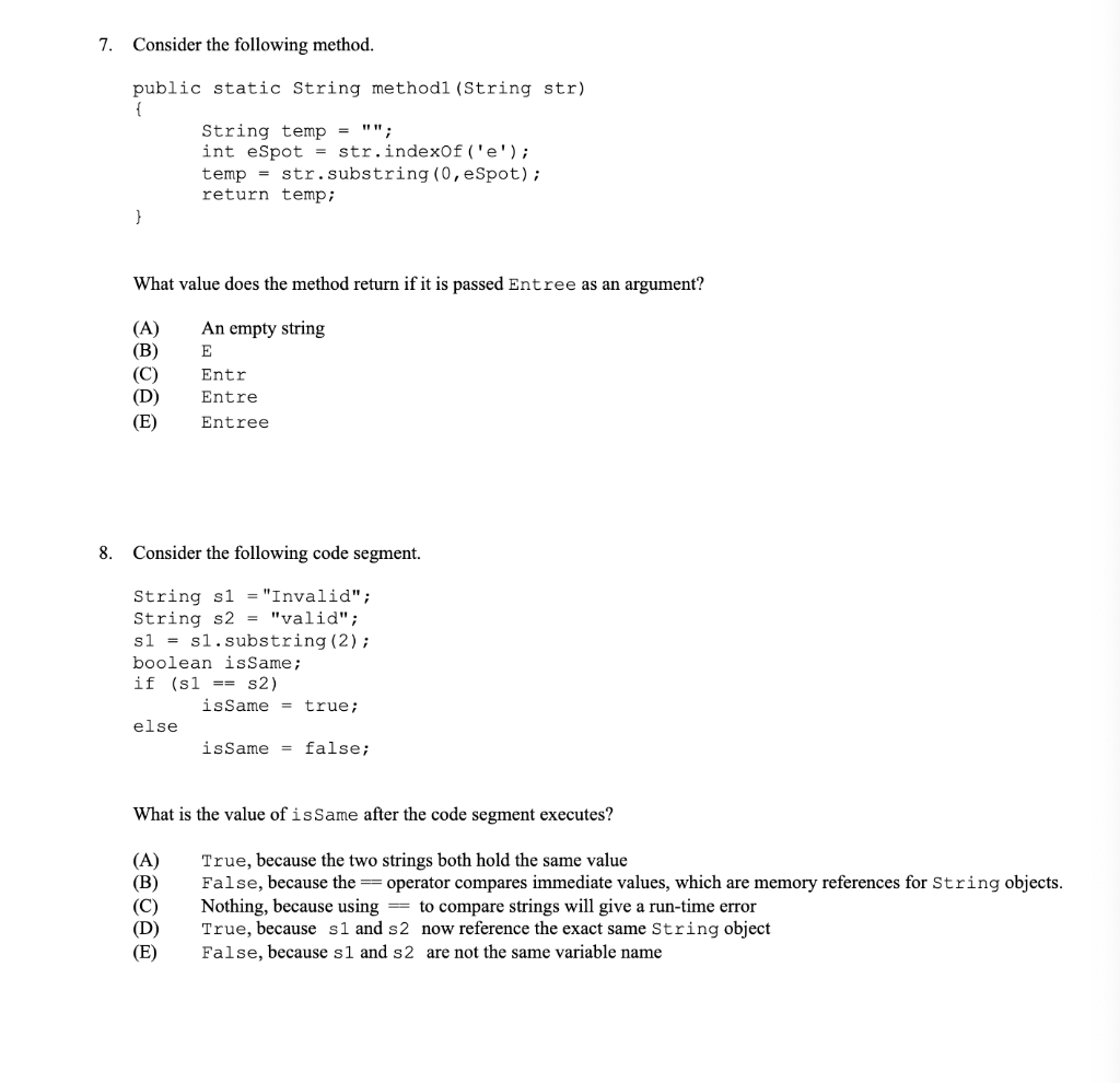Solved 7. Consider the following method. public static | Chegg.com