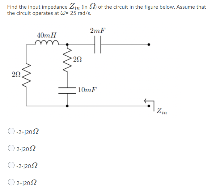 Solved Find the input impedance Zin (in 2) of the circuit in | Chegg.com
