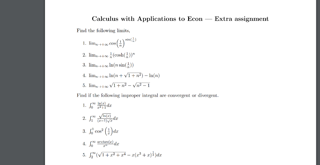 Solved Calculus with Applications to Econ _ Extra assignment | Chegg.com
