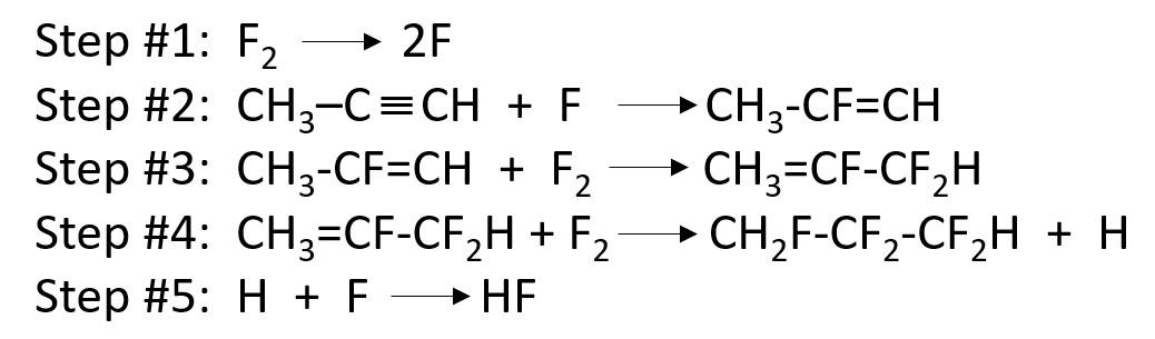 Solved Step #1: F 2F Step #2: CH3-C=CH + F → CH3-CF=CH | Chegg.com