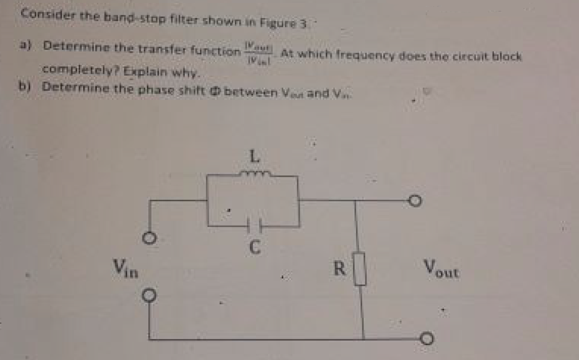 Solved Consider the band-stop filter shown in Figure 3 a) | Chegg.com