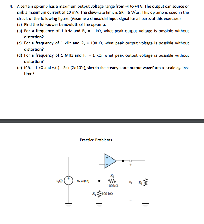 Solved A certain op-amp has a maximum output voltage range | Chegg.com