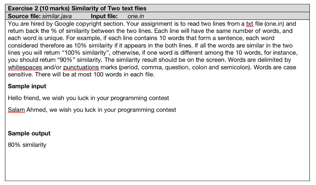 Solved Exercise 2 (10 marks) Similarity of Two text flies | Chegg.com