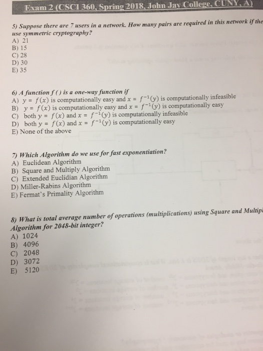 Solved Exam 2 (CSCI 360, Spring 2018, John Jay College, | Chegg.com